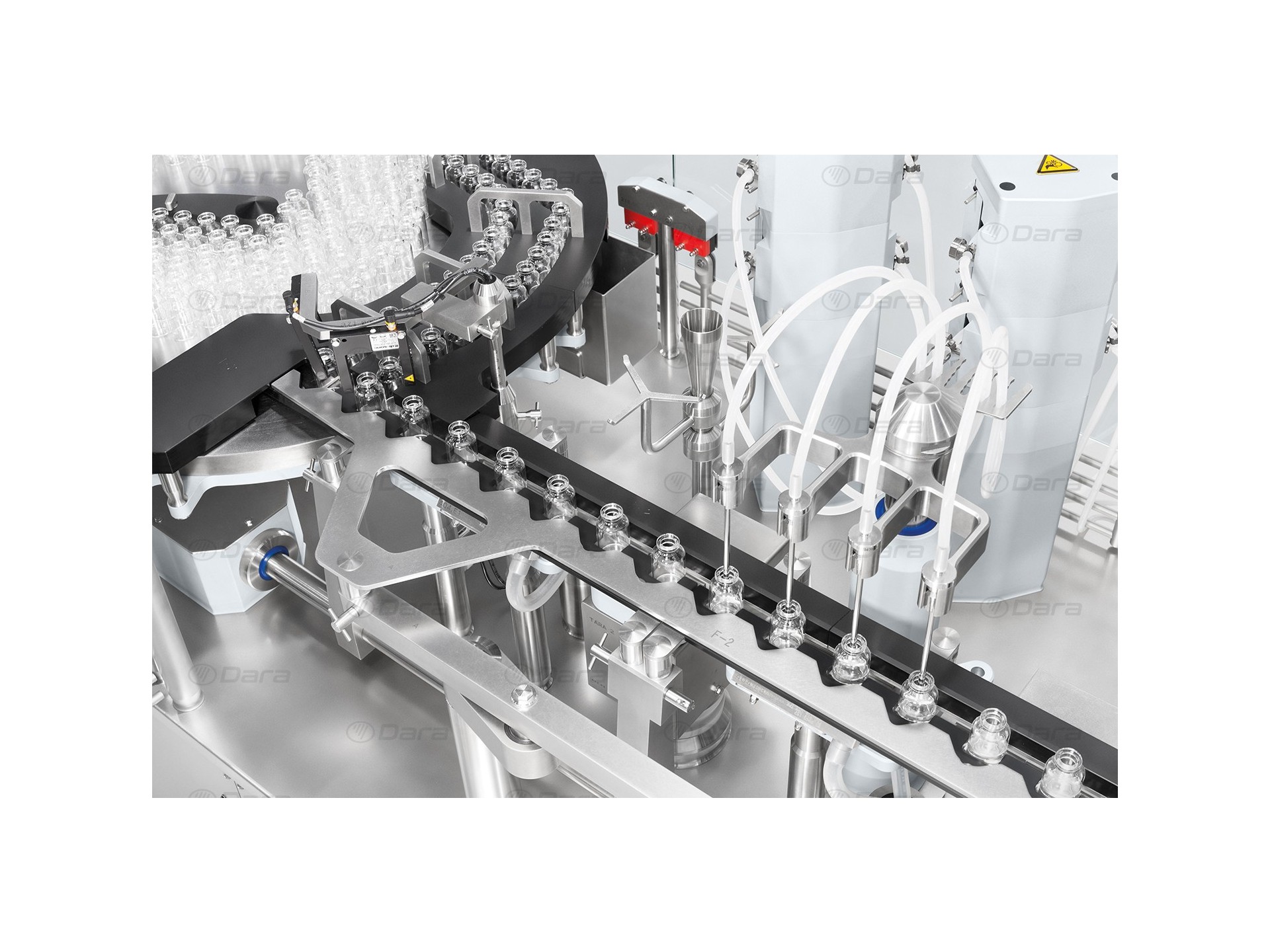 SX-310-PP. Linear machine for feeding, filling, closing of vials -Dara